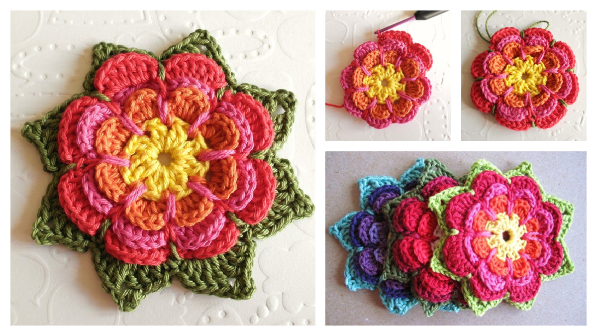 Free Crochet Pattern Layered Flower 3 Layer Crochet Flower Pattern