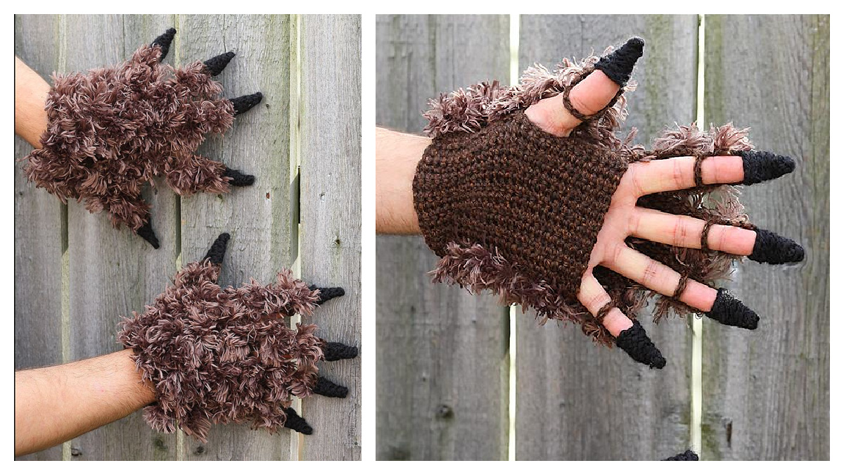 Crochet Beast Costume Gloves Free Crochet Pattern - Video