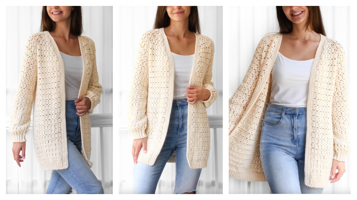 Easy Raglan Cardigan Crochet Pattern (7 Sizes) - DIY Magazine