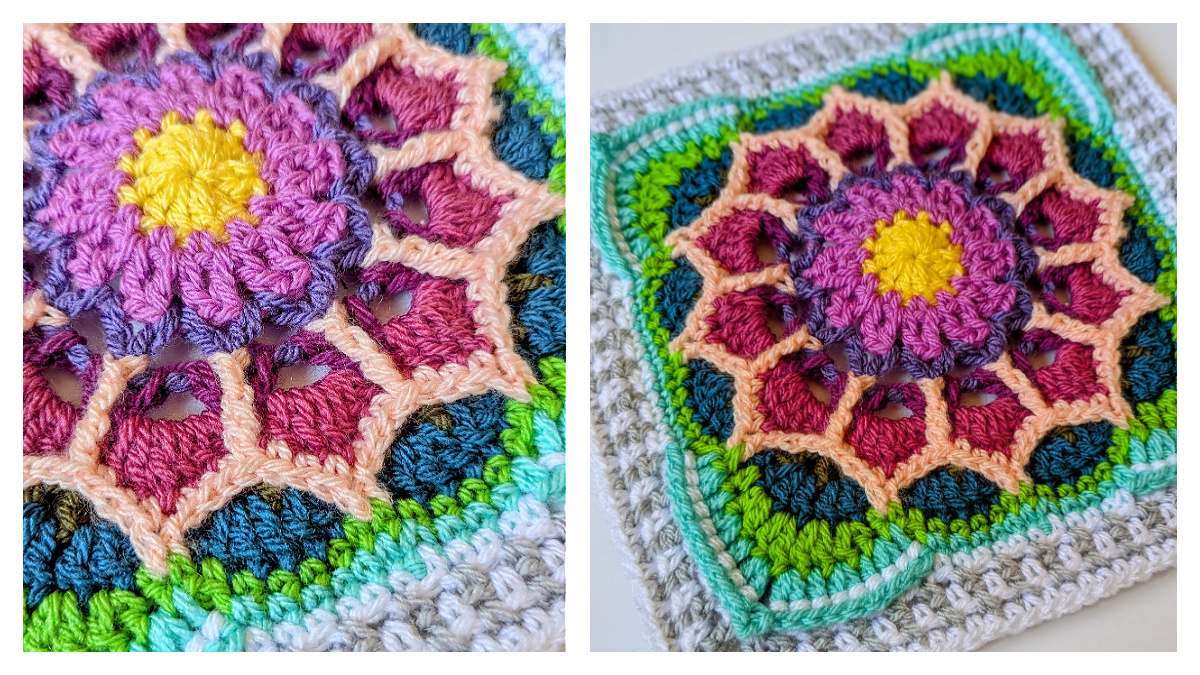 Glimmer Flower Afghan Block Square Free Crochet Pattern - DIY Magazine