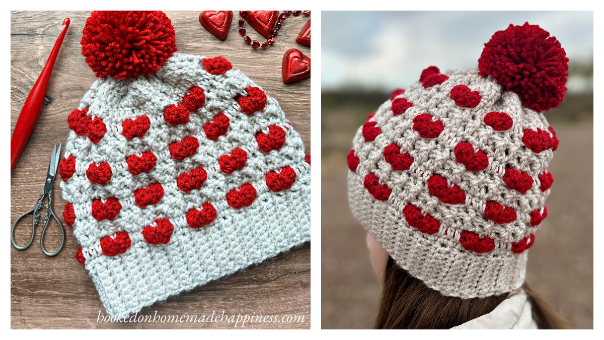 Puffy Heart Beanie Hat Free Crochet Pattern - DIY Magazine
